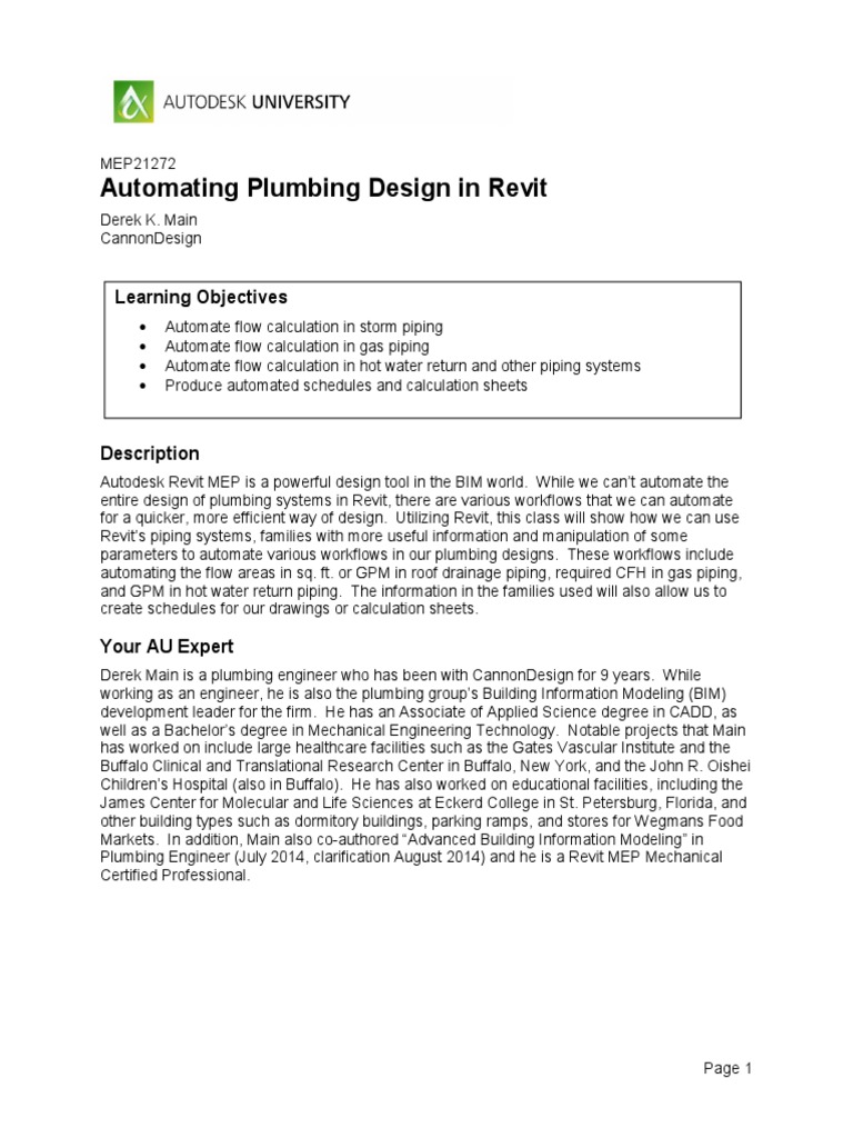 Automating Plumbing Design in Revit | PDF | Autodesk Revit | Plumbing
