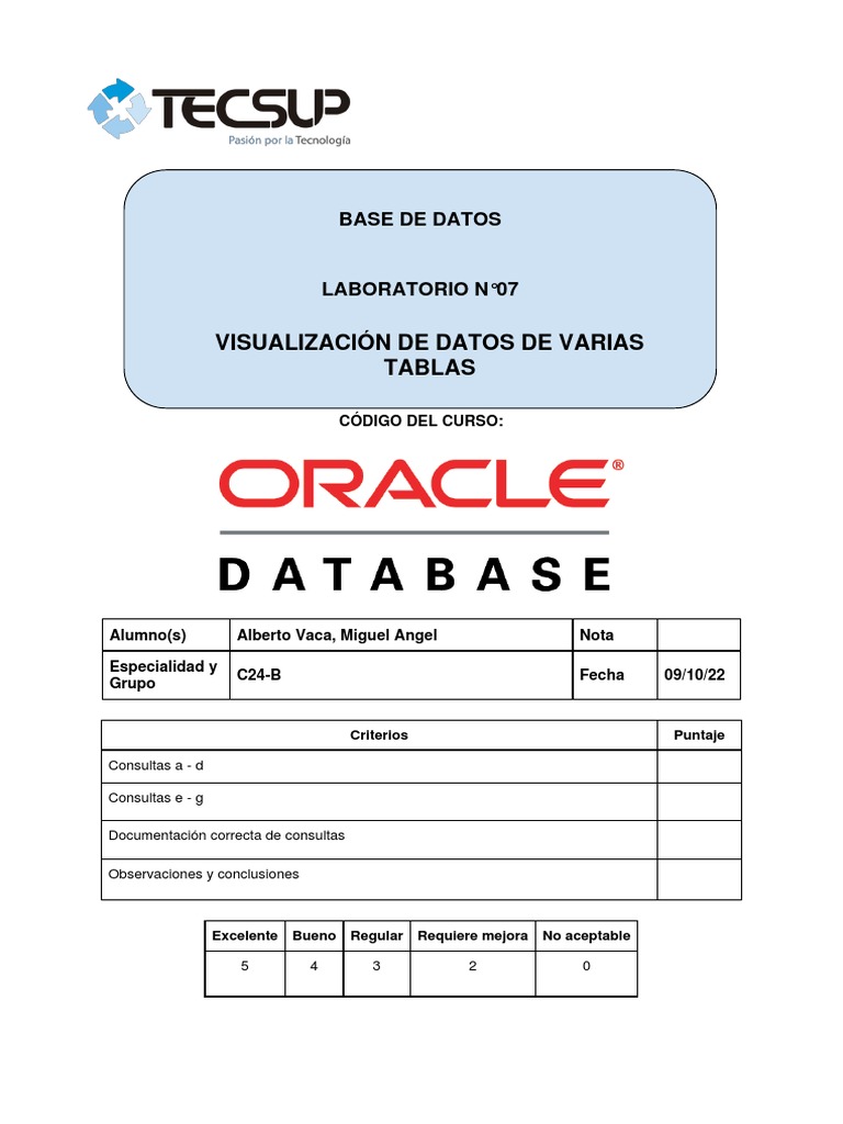Lab 7 - Visualización de Datos de Varias Tablas | PDF | SQL | Bases de ...