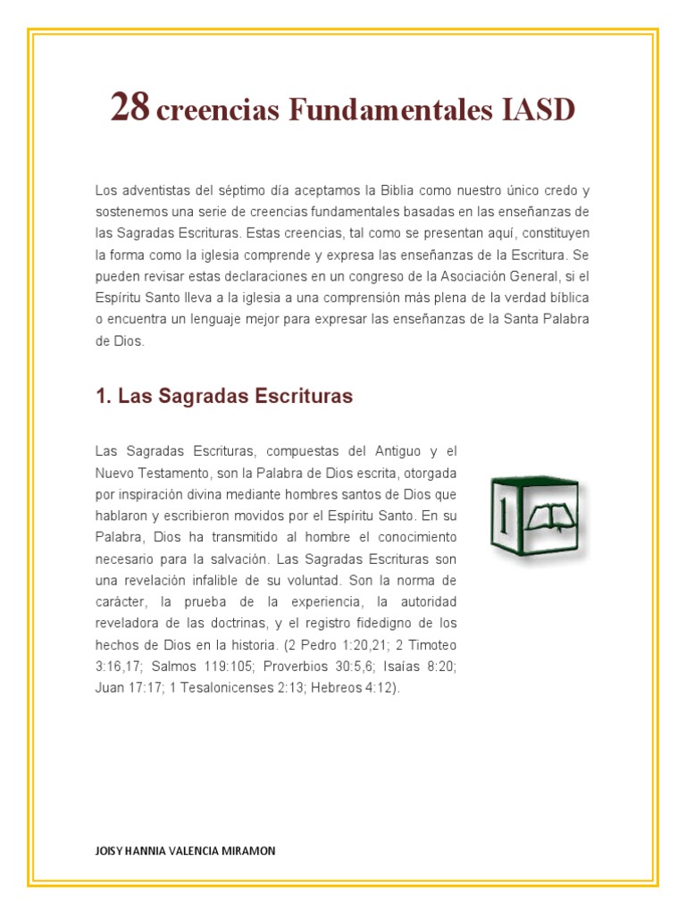 28 Creencias Fundamentales de Los Adventistas | PDF | Biblia | Salvación