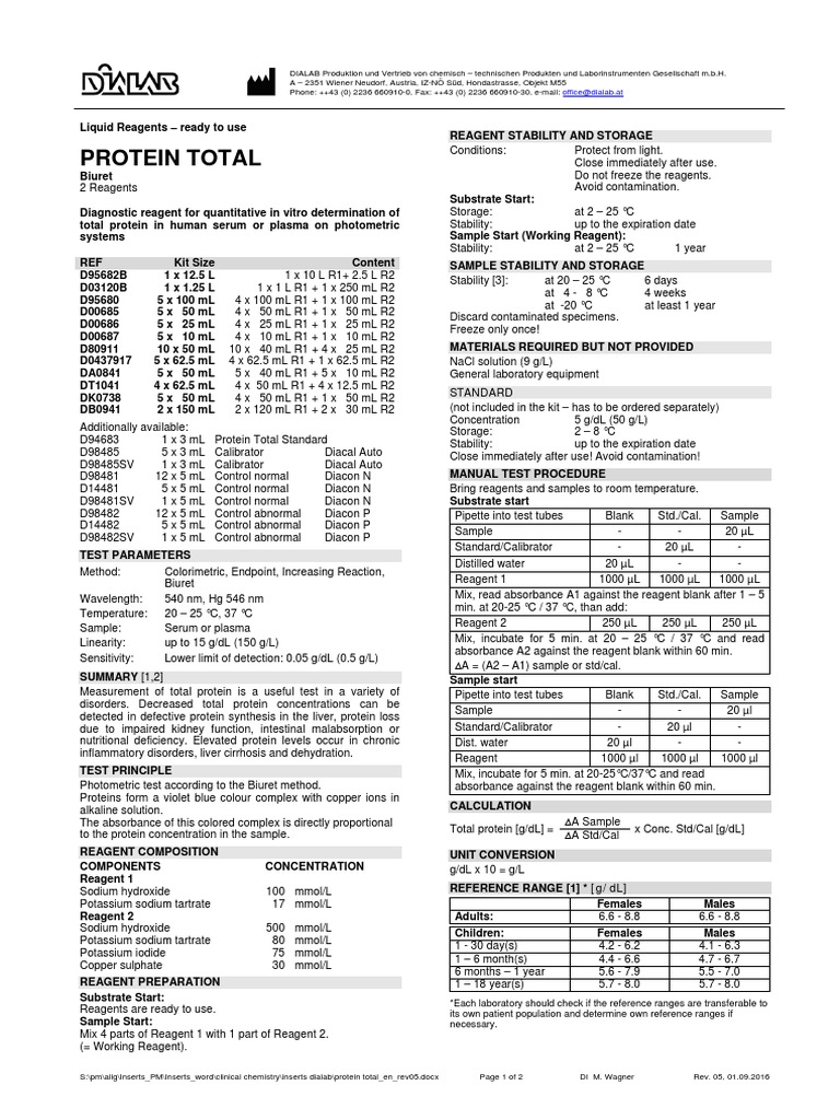 Protein Total: Office@dialab - at | PDF | Detection Limit | Clinical ...