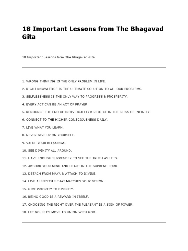 18 Important Lessons From The Bhagavad Gita | PDF
