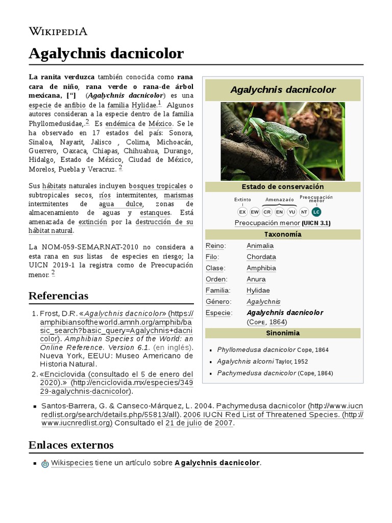 Agalychnis Dacnicolor | PDF | Anfibio