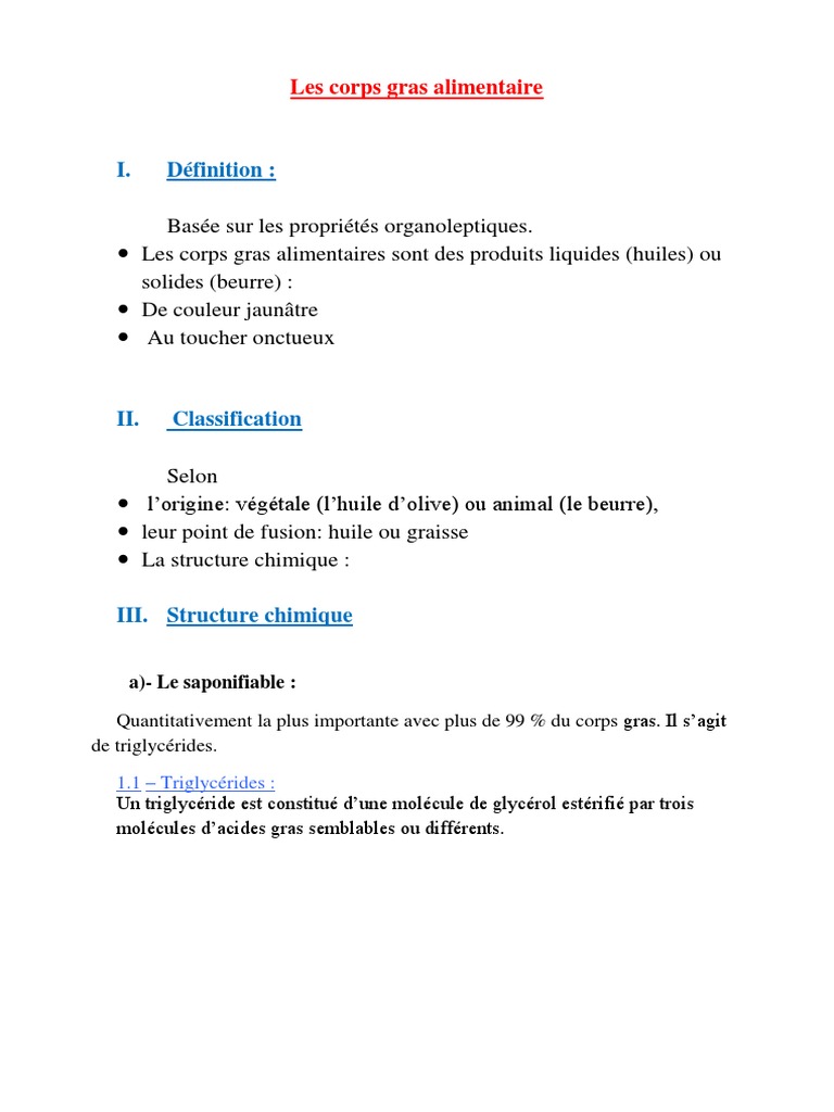Définition et propriétés des corps gras | PDF | Acide gras | Acides ...