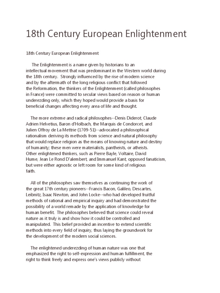 18th Century European Enlightenment | PDF | Age Of Enlightenment | Voltaire