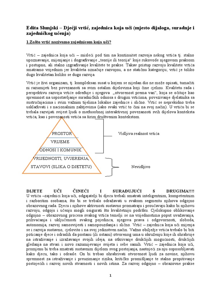 Djecji Vrtic - Zajednica Koja Uci, Edita Slunjski | PDF
