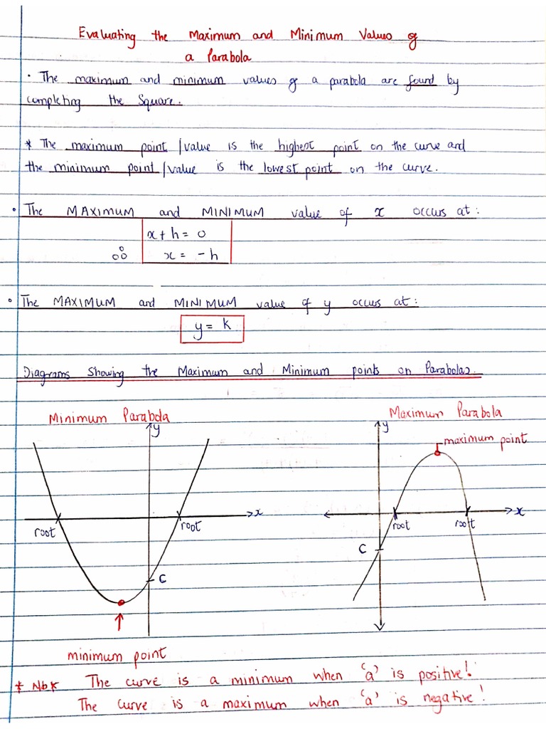 Max and Min Values of A Parabola | PDF