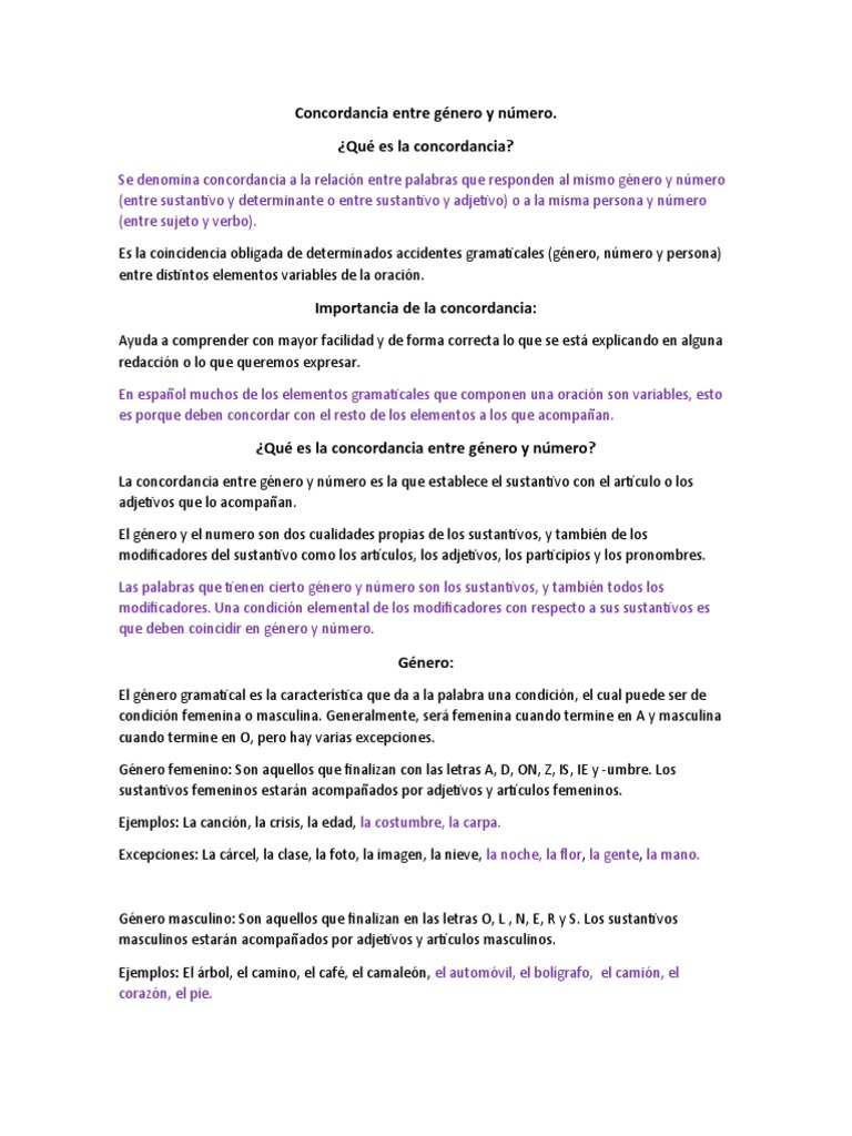 Concordancia de género y número en español | PDF | Género gramatical ...