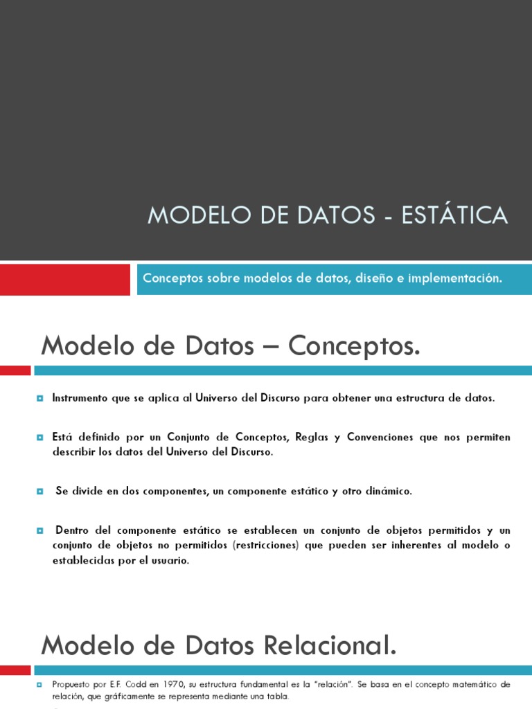 Modelo de Datos - Estatica | PDF | Base de datos relacional | Bases de ...
