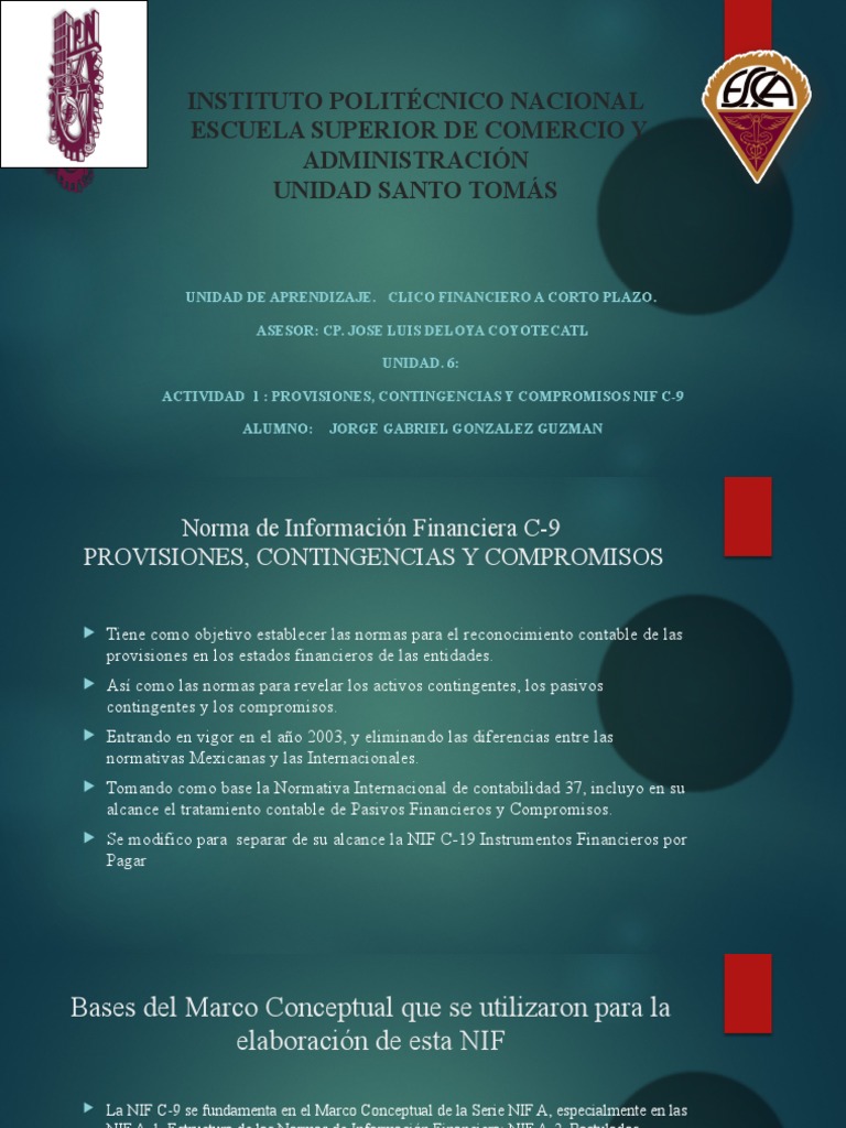 Provisiones, Contingencias y Compromisos Nif C-9 | PDF | Contabilidad | Estado financiero