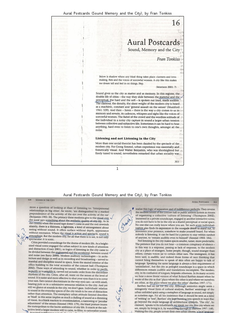 Aural - Postcards - Sound - Memory - and - The - City-Frank Tonkiss | PDF