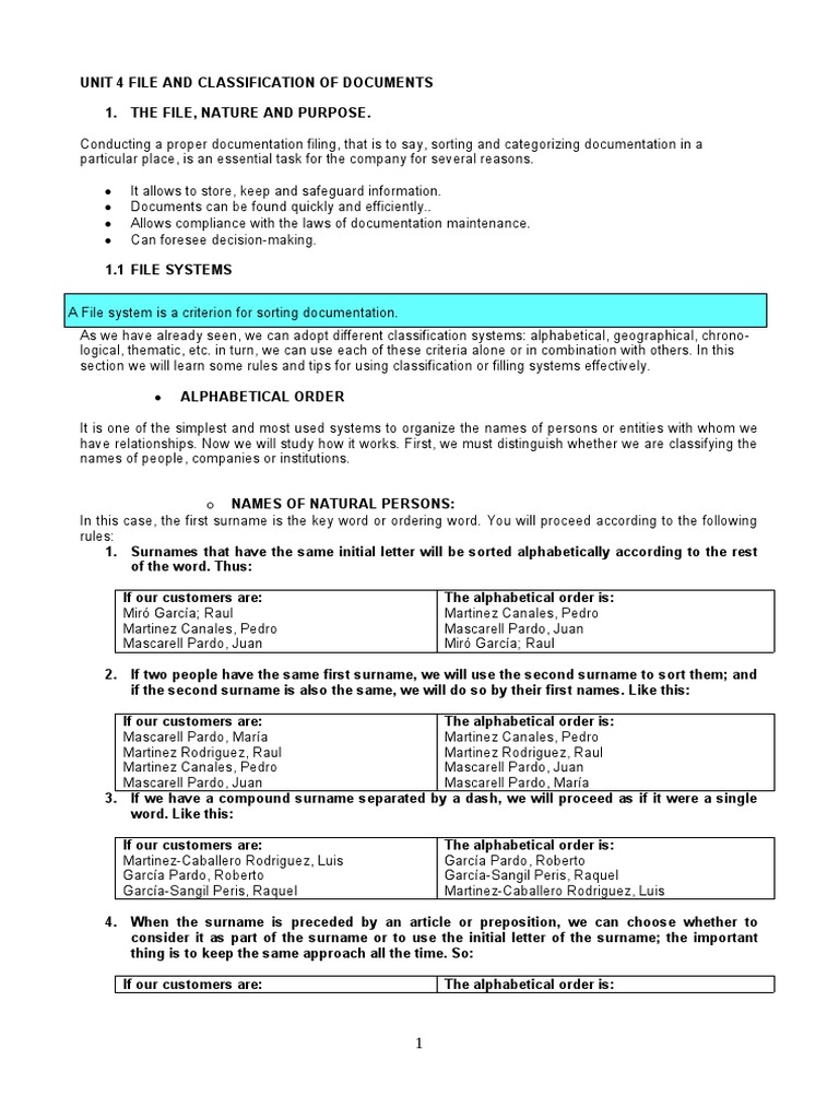 UNIT 4 FILE AND CLASSIFICATION OF DOCUMENTS Pendiente | PDF ...