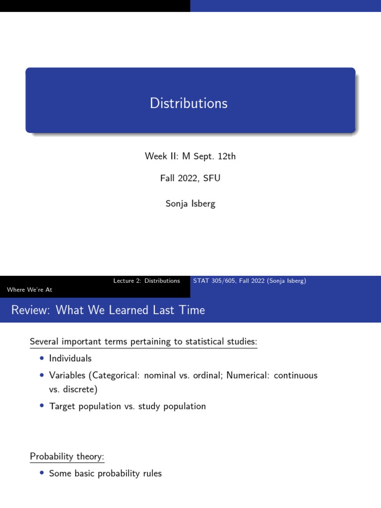 STATS 305 Lec 2 Part 1 | PDF | Probability Distribution | Probability Density Function