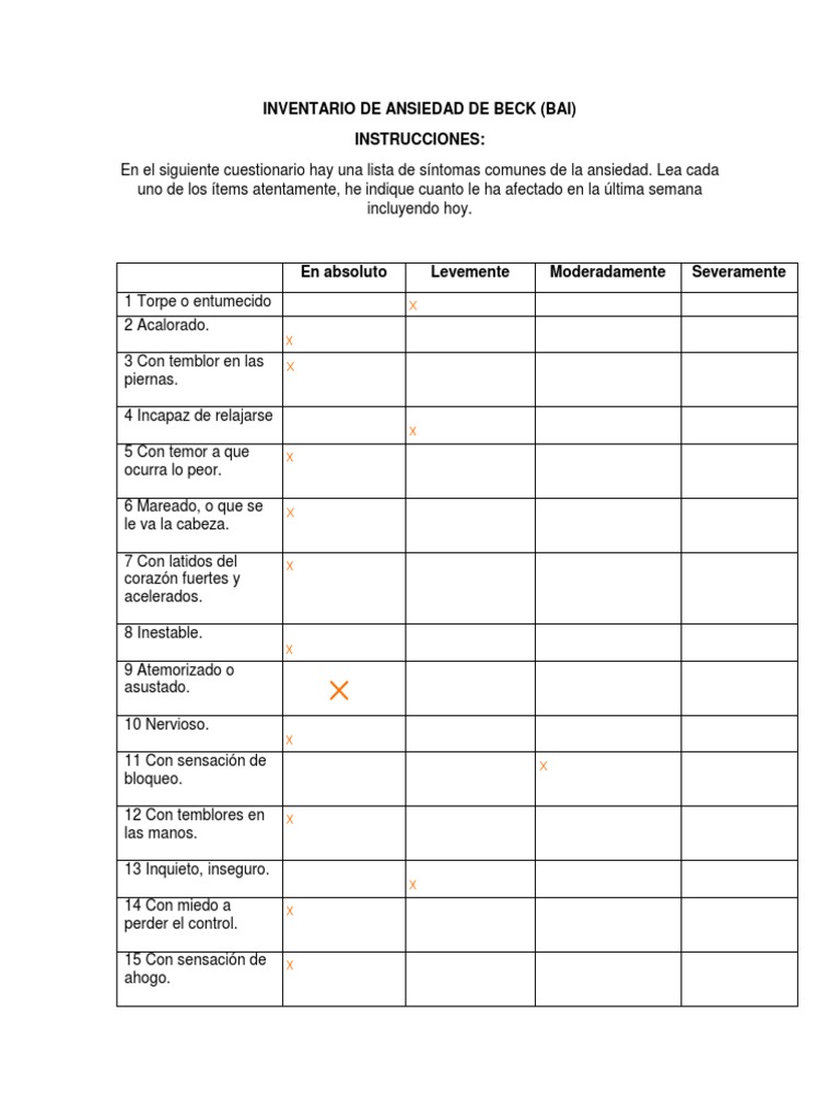 Inventario de Ansiedad de Beck Amg | PDF