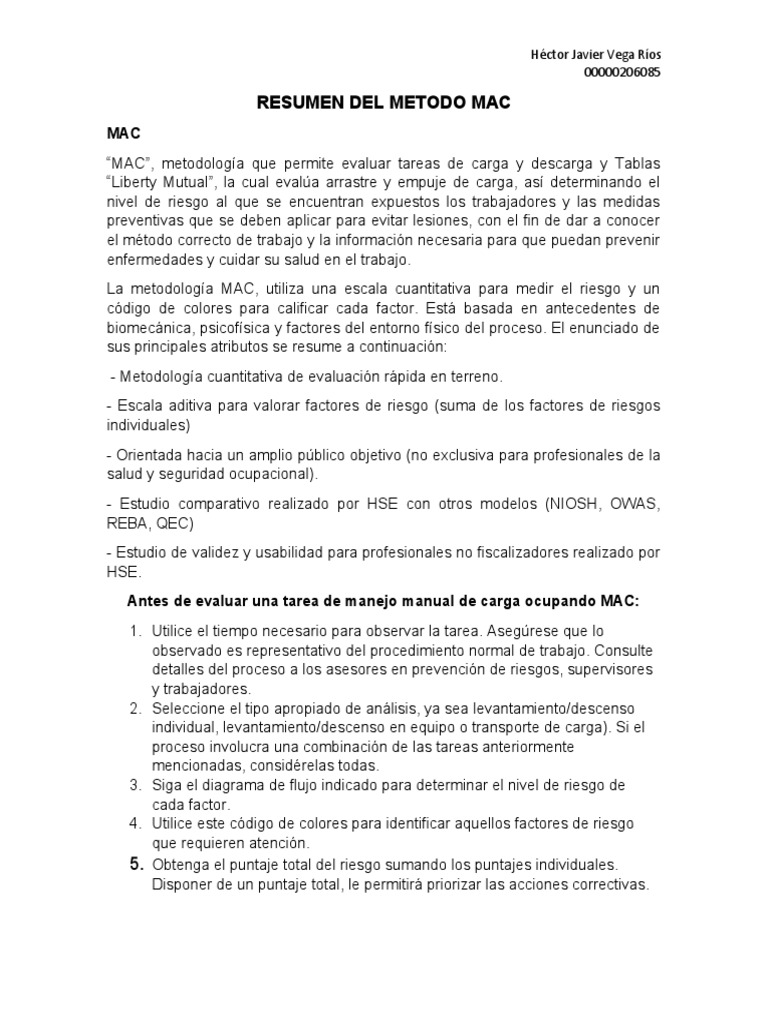 Resumen Del Metodo Mac | PDF | Seguridad y salud ocupacional