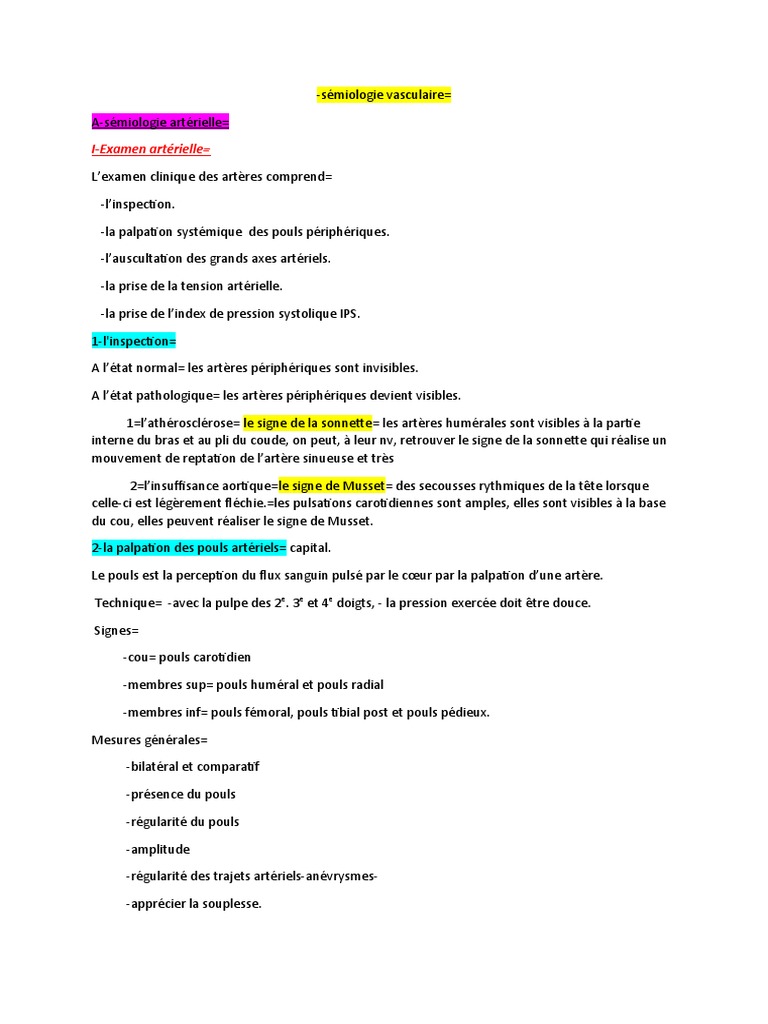 Sémiologie des Pouls Périphériques | PDF | Pouls | Aorte