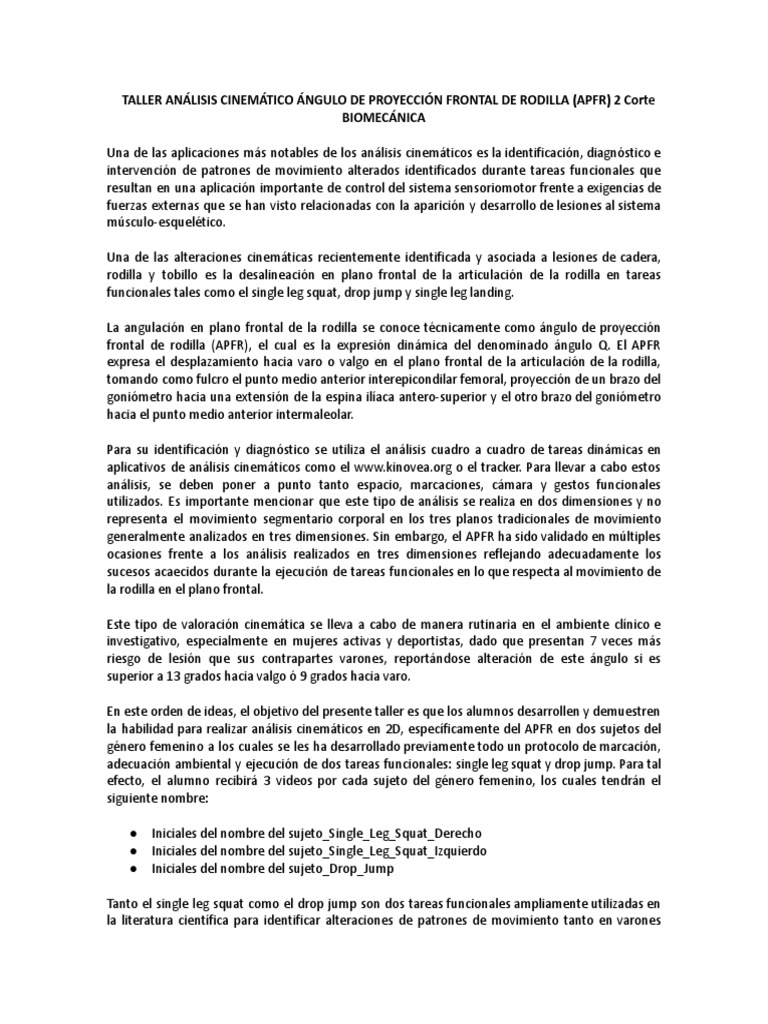 Taller Análisis Cinemático Ángulo de Proyección Frontal de Rodilla ...