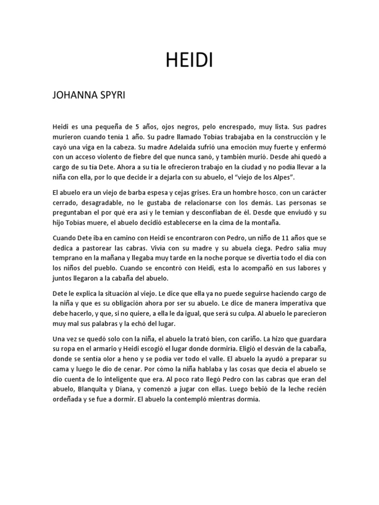 Resumen Heidi | PDF | Heidi | Cabra