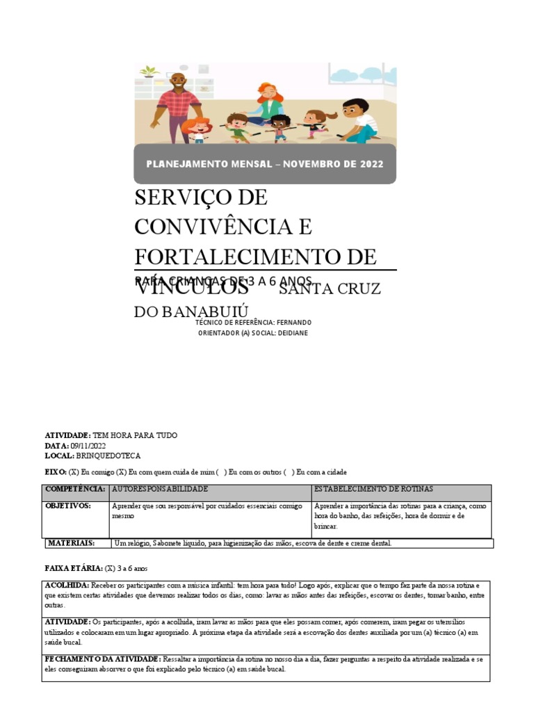 Planejamento SCFV - Novembro | Download grátis PDF | Cor | Som