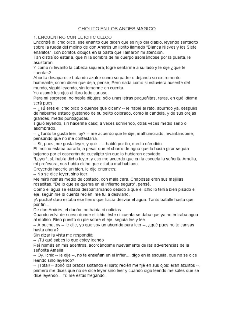 Resumen de "Cholito en los Andes" | PDF