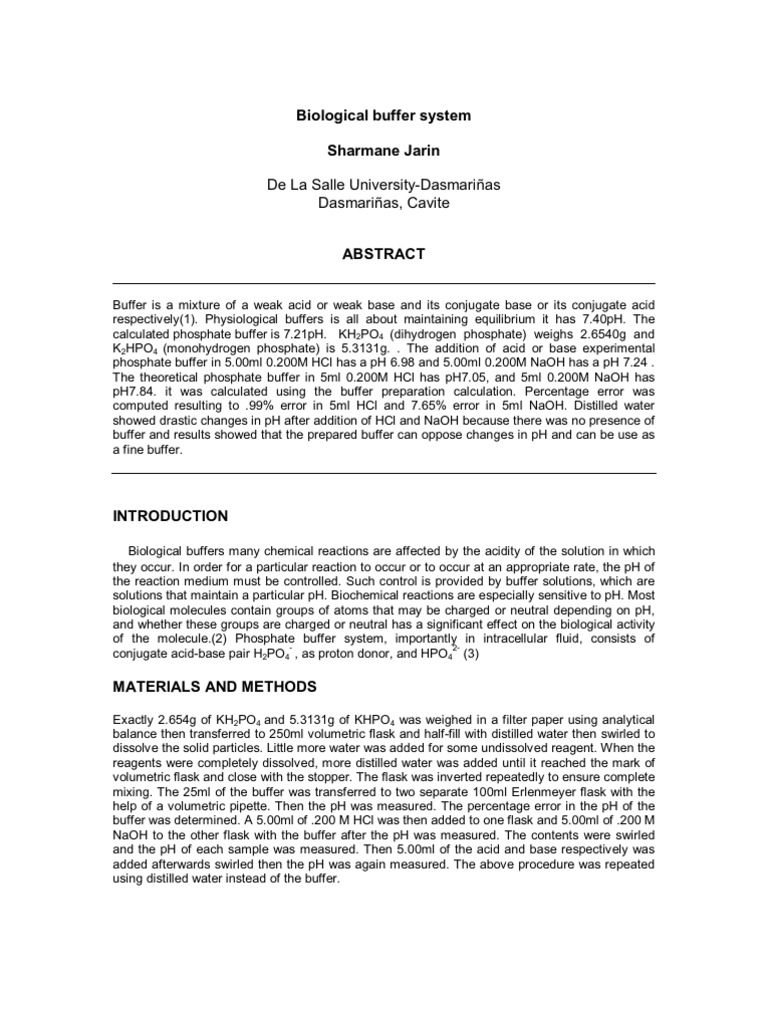 Overview of Biological Buffer Systems | PDF | Buffer Solution | Ph