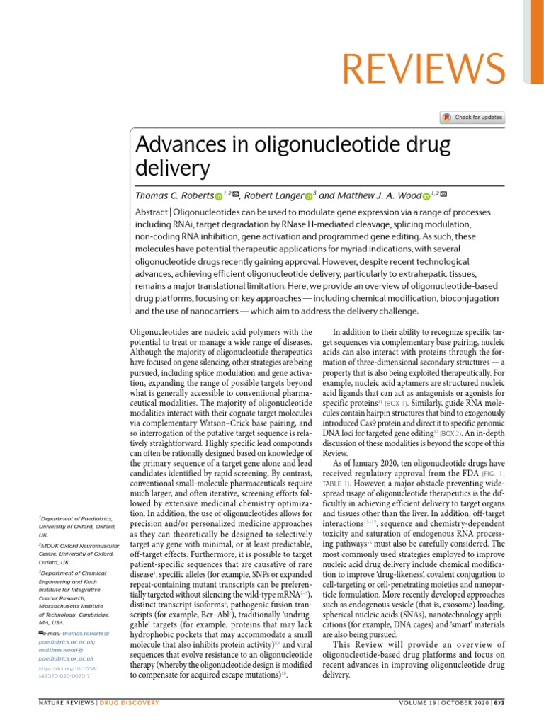 Reviews: Advances in Oligonucleotide Drug Delivery | PDF | Micro Rna ...