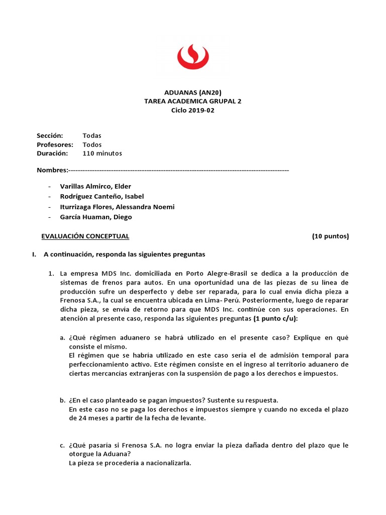 TA 2 ADUANAS FINAL FINAL Finalito | PDF | aduana | Perú