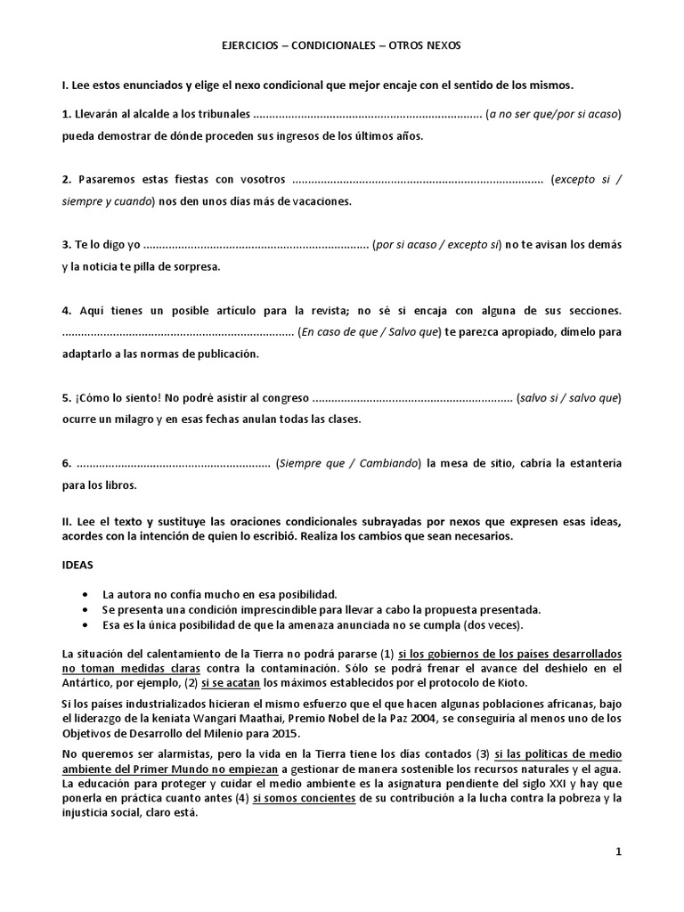 Condicionales Otros Nexos Ejercicios | PDF