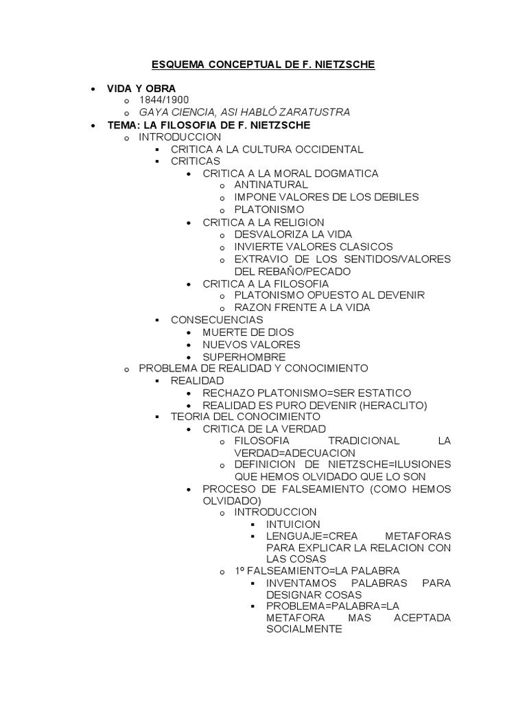 Esquema Conceptual de Nietzsche | PDF | Friedrich Nietzsche | Metafísica