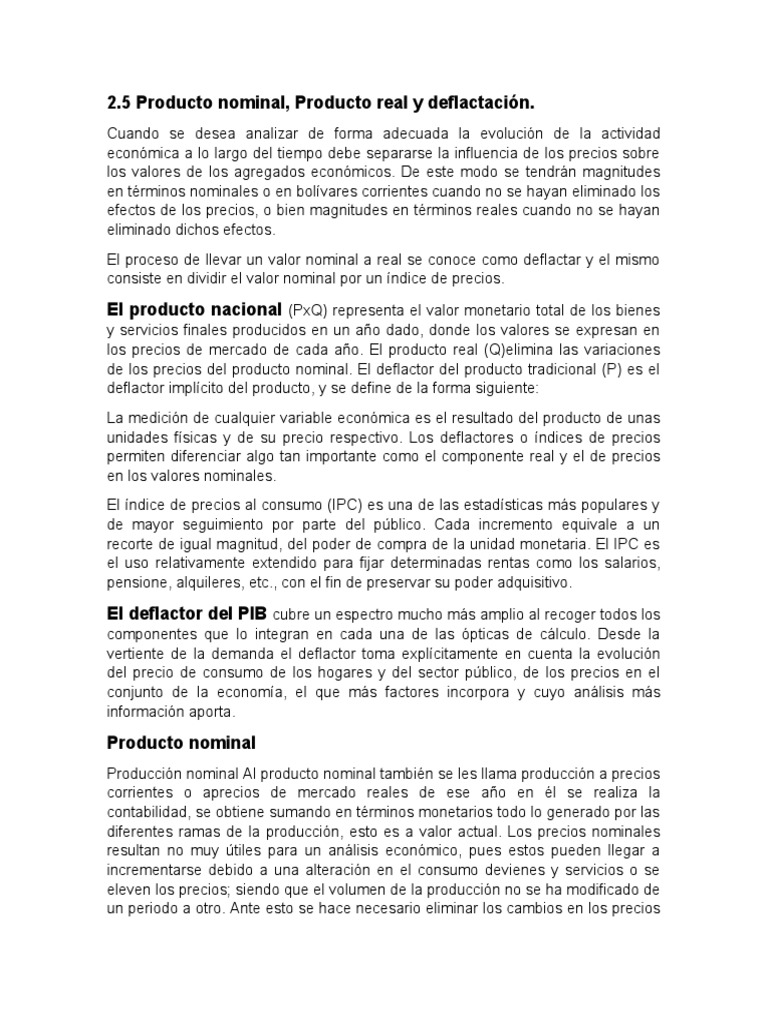 Producto Nominal, Real y Deflactación | PDF | Producto Interno Bruto ...