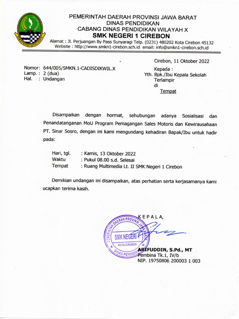 UNDANGAN PENANDATANGAN MoU PT SOSRO | PDF
