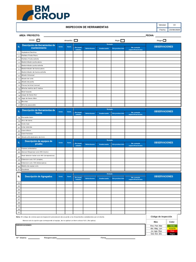 Inspección de Herramientas BMGROUP | PDF