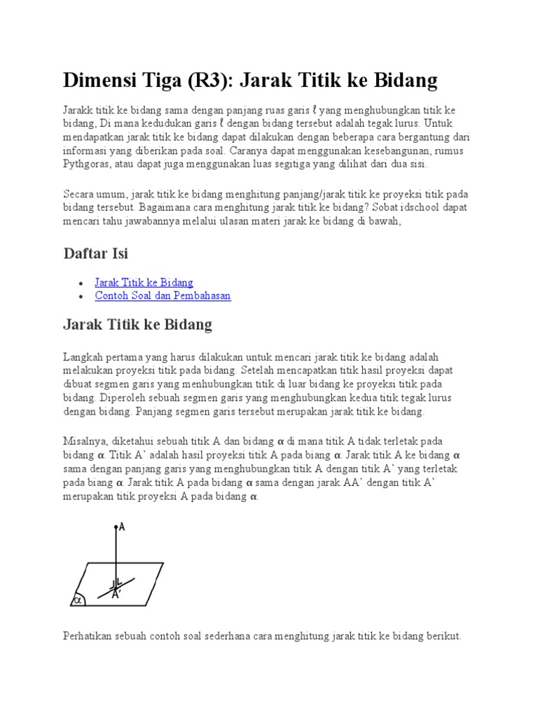 Dimensi Tiga Jarak Titik Ke Bidang | PDF