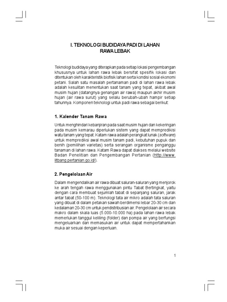 Petunjuk Teknis Budidaya Padi Lahan Rawa Lebak Dan Pasang Surut | PDF