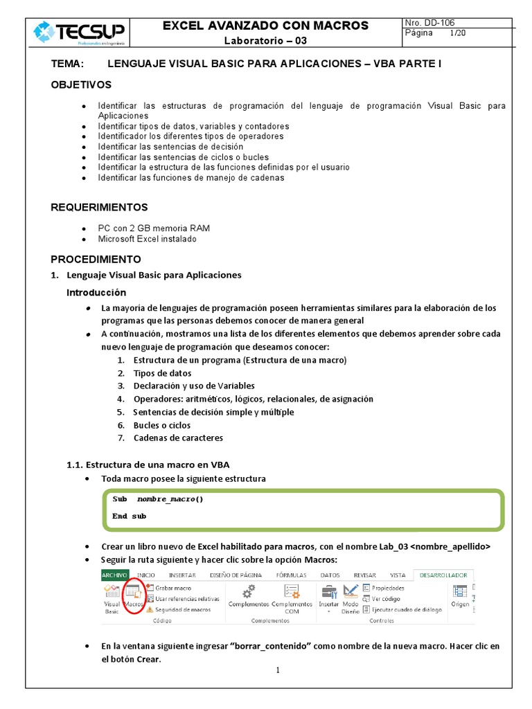 Lab03 - Macros I | PDF | Microsoft Excel | Visual Basic para Aplicaciones