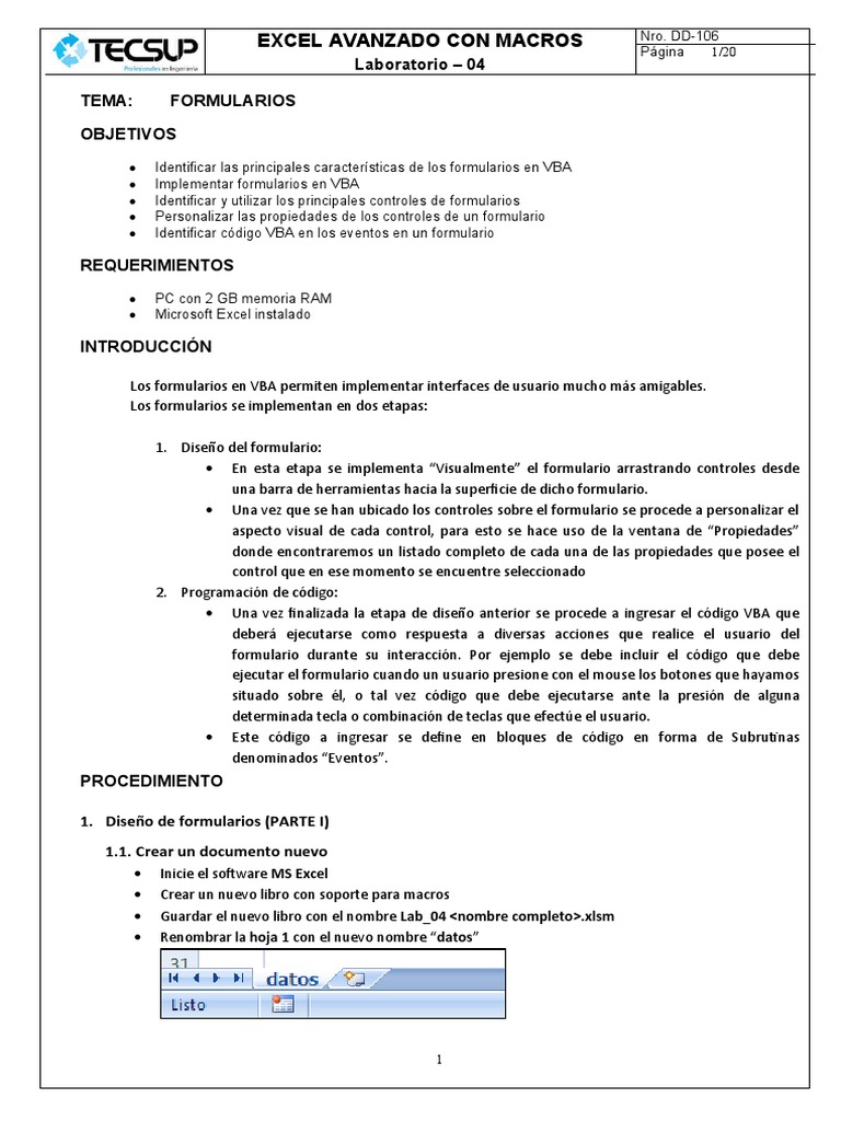 Lab04 - Macros II (Formularios) | PDF | Microsoft Excel | Visual Basic para Aplicaciones