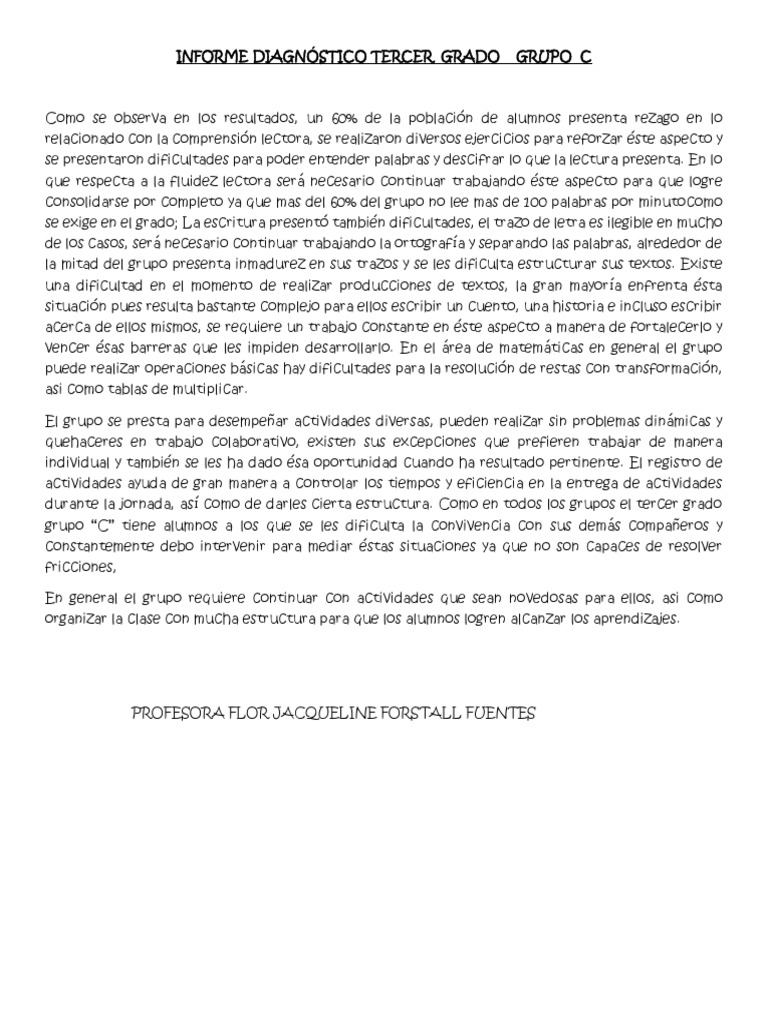 Informe Diagnóstico Tercer Grado Grupo C | PDF