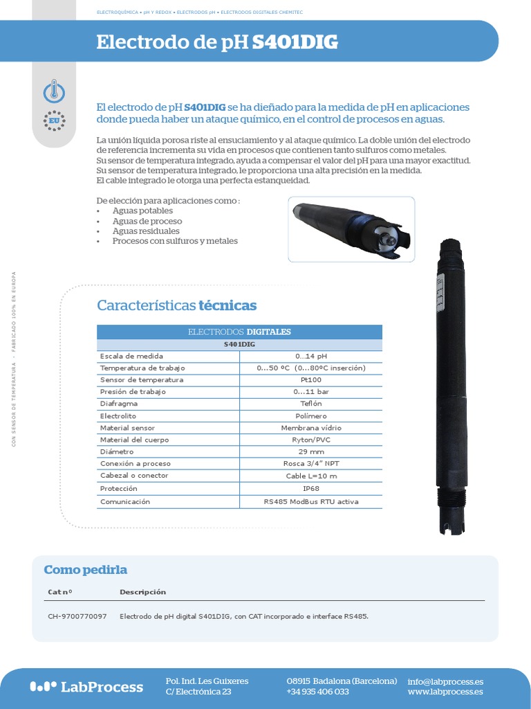 Ficha Tecnica - Electrodo de PH S401dig - Chemitec - Esp V 1.1 | PDF ...