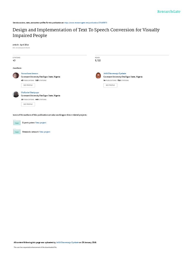 Design and Implementation of Text To Speech Conver | PDF | Speech Synthesis | Human Voice