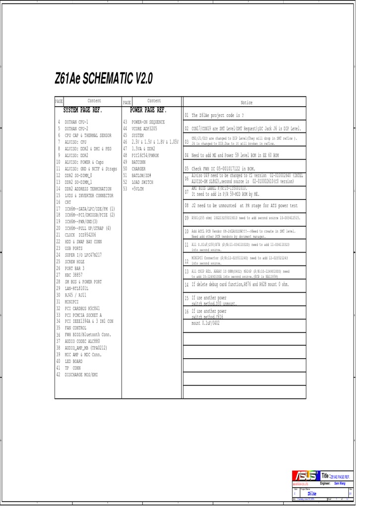 Z61Ae Schematic V2.0: System Page Ref. Power Page Ref | PDF | Electrical Engineering | Computer ...