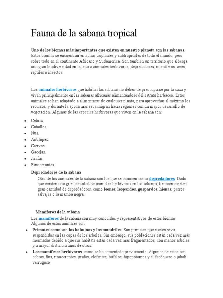 Fauna de La Sabana Tropical | PDF | Aves | Mamíferos