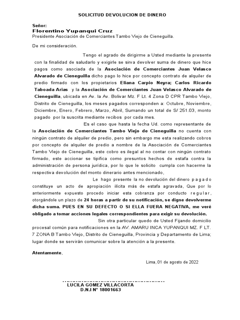 Solicitud Devolucion Lucila Gomez | PDF