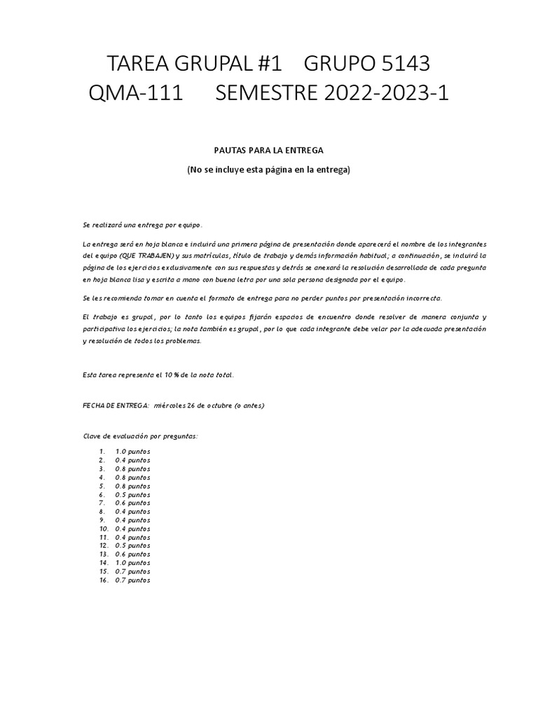 Tarea Grupal #1 (5143) | PDF | Equilibrio químico | Cinética química