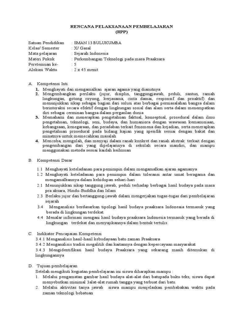 RPP Sejarah Ke 5 | PDF