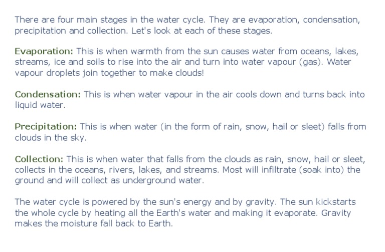 There Are Four Main Stages in The Water Cycle | PDF