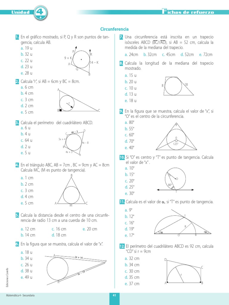 Unidad 4: Problemas de geometría sobre circunferencias, perímetros y medidas en figuras ...