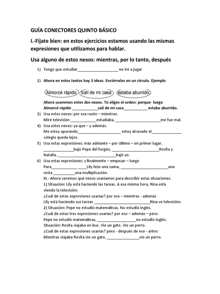 Guía Conectores Quinto Básico | PDF