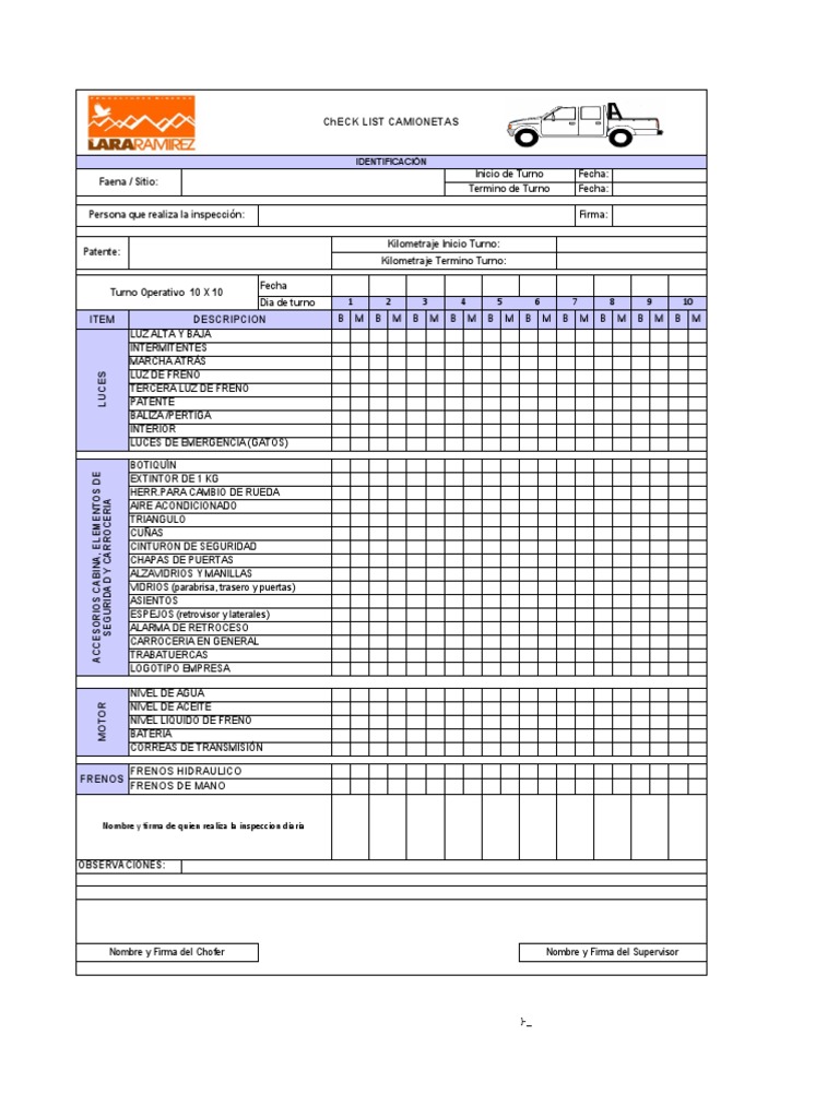 Check List Camionetas | PDF | Industria automotriz | Bienes manufacturados