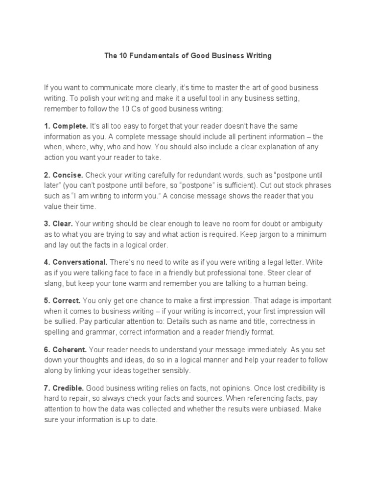 The 10 Fundamentals of Good Business Writing | Download Free PDF ...