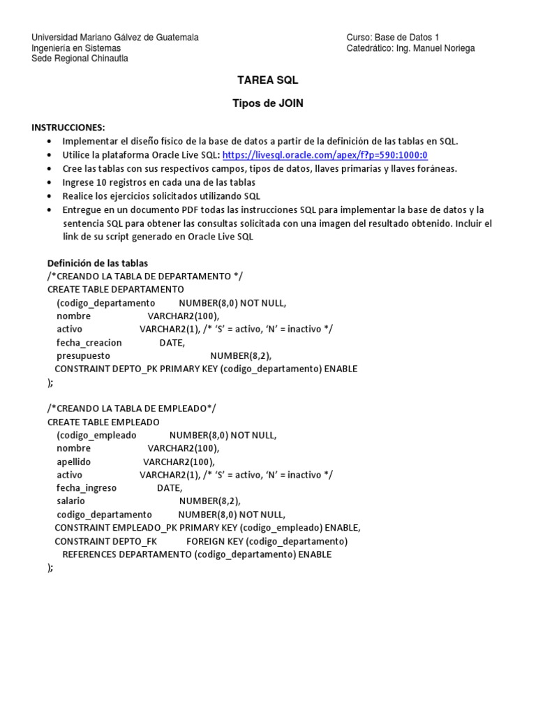 05.tarea SQL - Tipos de JOIN | PDF | SQL | Bases de datos