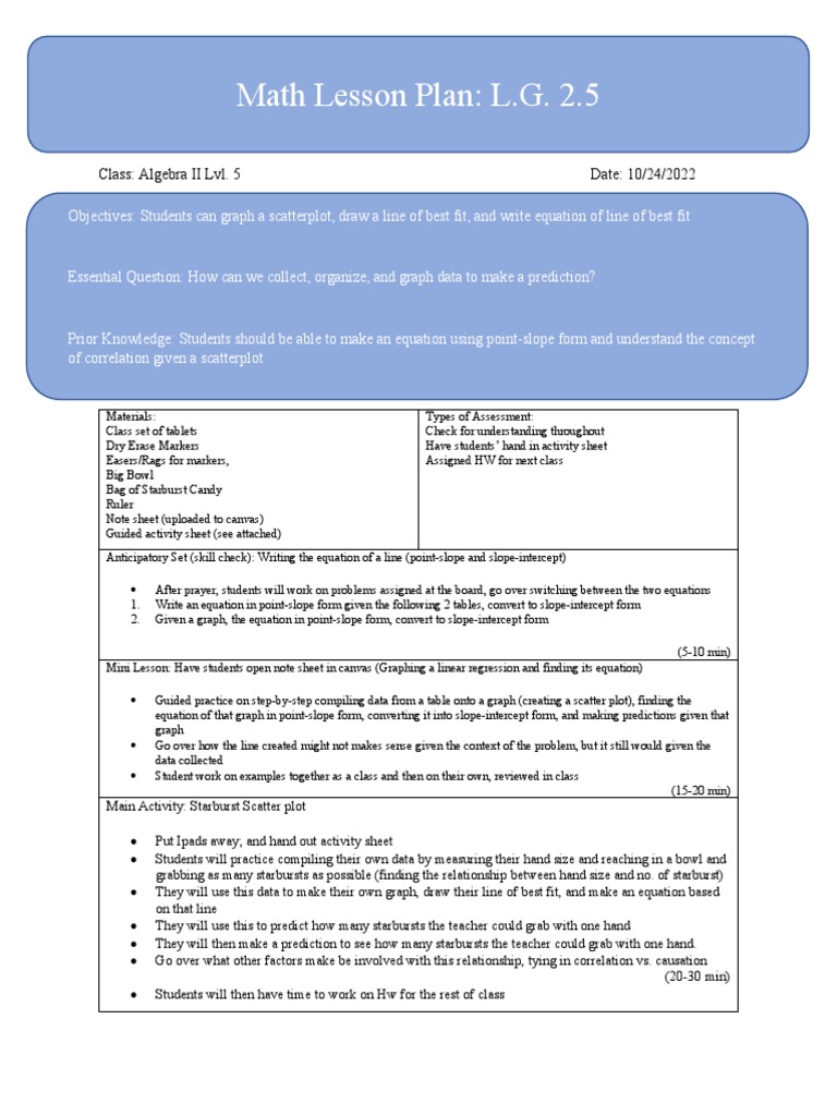Lesson Plan | PDF | Scatter Plot | Mathematics